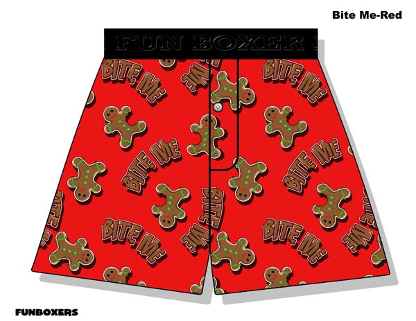 Bite Me Boxer Short with Gingerbread men Clearance - ABC Underwear
